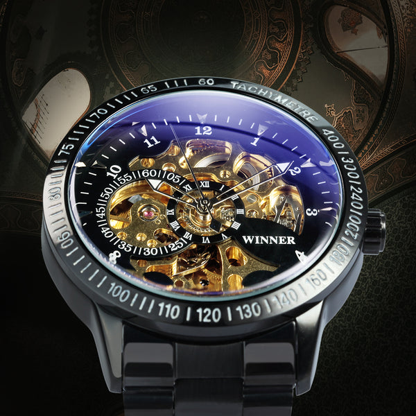 WINNER Steampunk Gold Skeleton Automatic Mechanical Watch for Men H216 ...