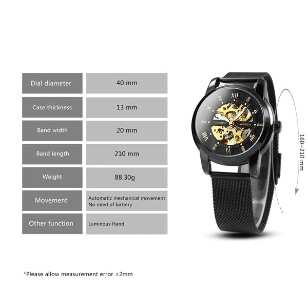 WINNER Luxury Gold Skeleton Automatic Mechanical Watch TM349 Fashion D ...